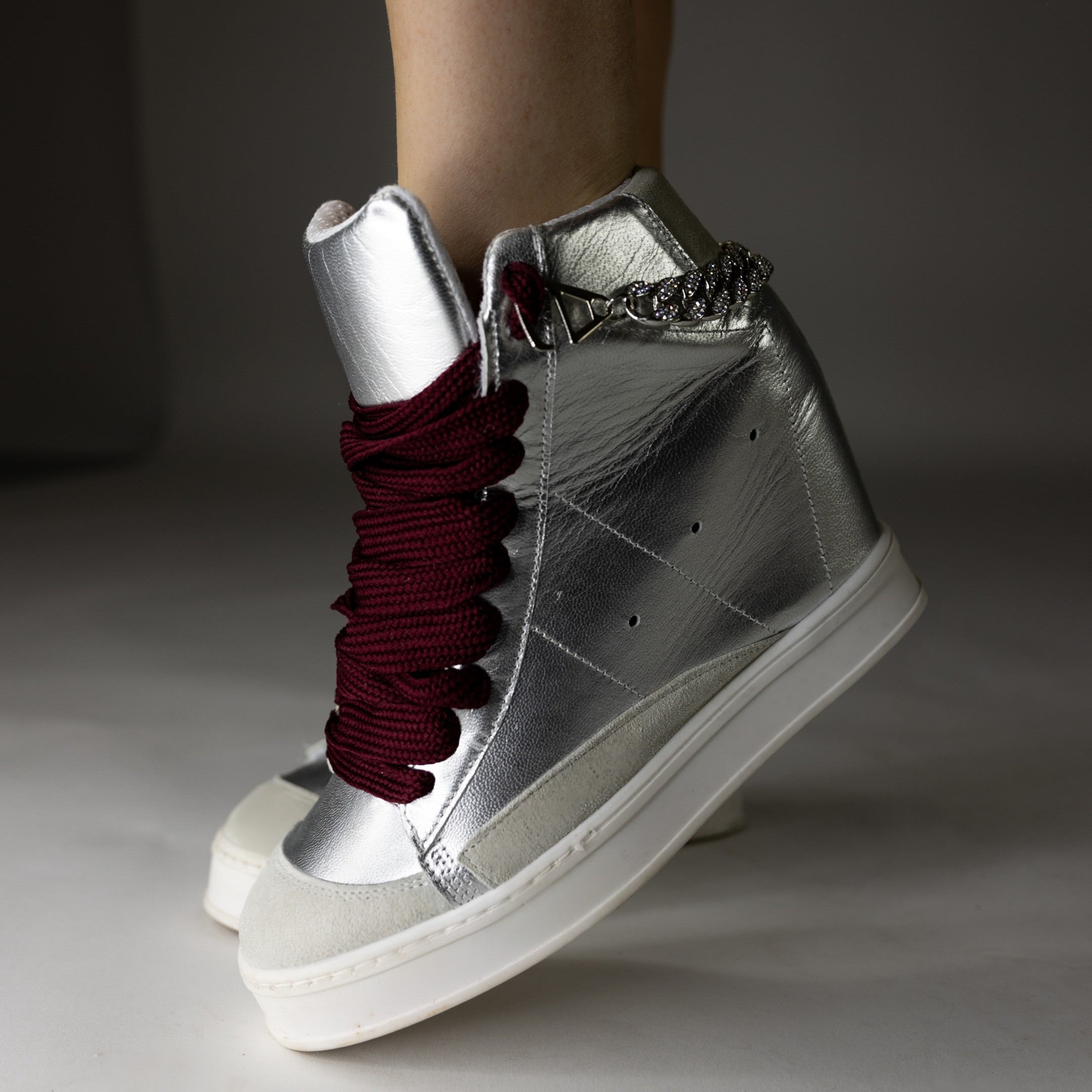 Fearless Silver Flier With Wine Laces – CynthiaRichard