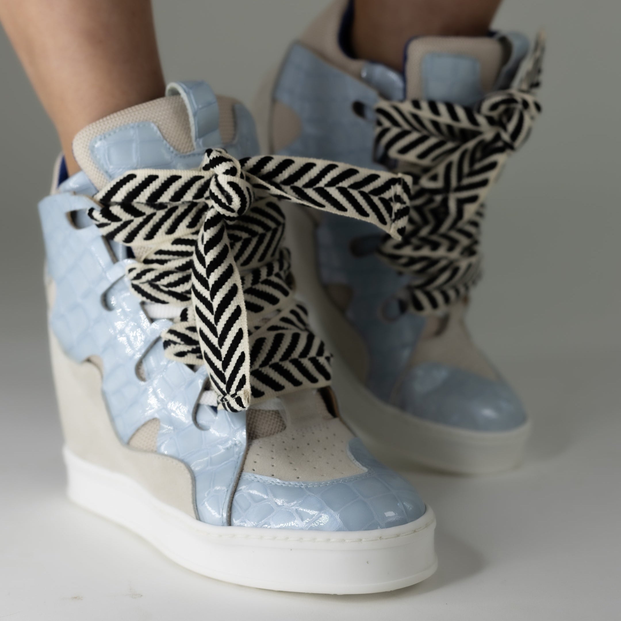 Courageous Pale Blue Croco Wedge Sneaker – CynthiaRichard